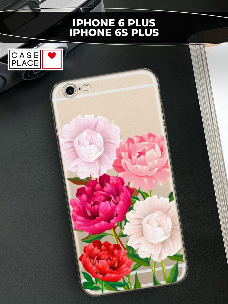 Чехол на Apple iPhone 6 Plus/6S Plus / Айфон 6 Плюс/Айфон 6С Плюс с принтом "Большие пионы", прозрачный