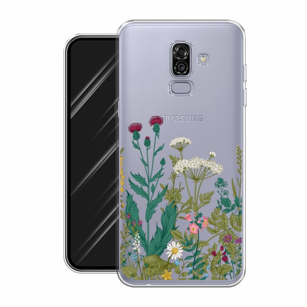 Чехол на Samsung Galaxy J8 / Самсунг Галакси Джей 8 с принтом "Дикие полевые цветы", прозрачный — фото 1