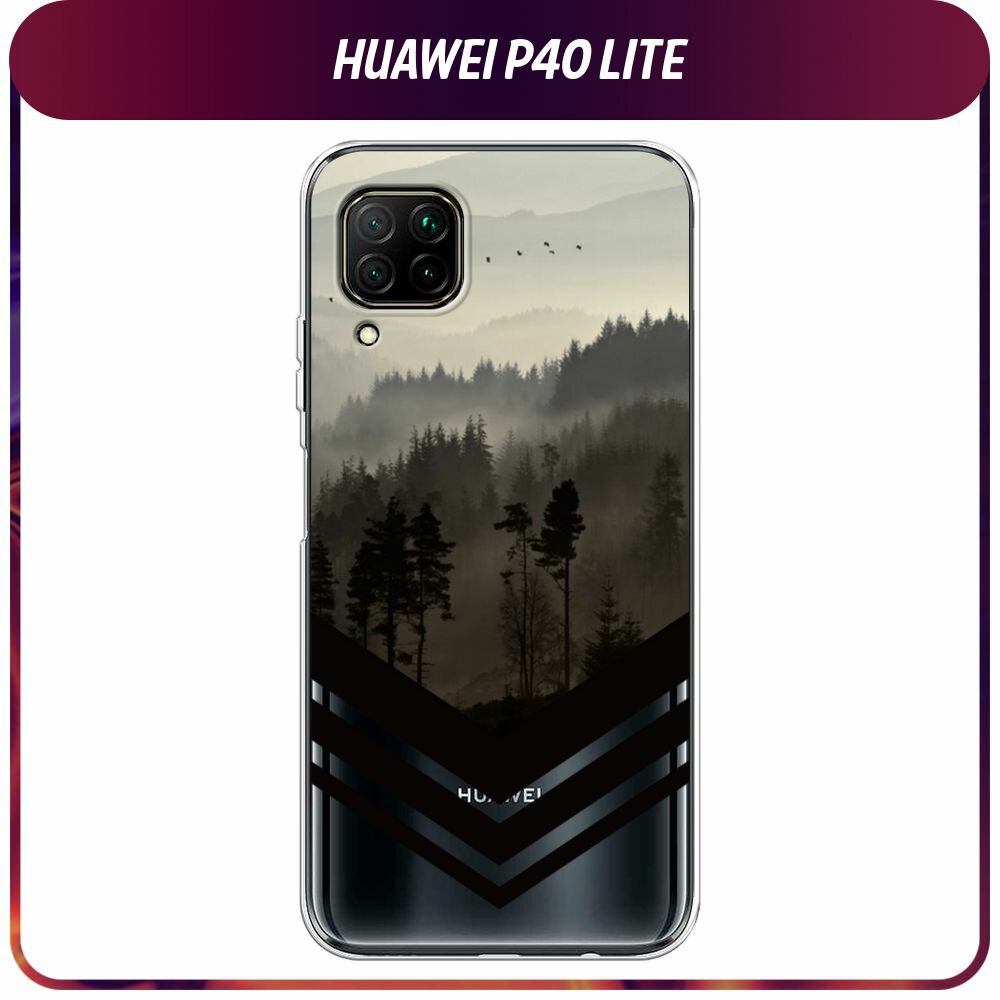 Чехол на Huawei P40 Lite/Nova 6 SE/Nova 7i / Хуавей P40 Lite/Нова 6 SE/Нова 7i с принтом лес арт 1, прозрачный