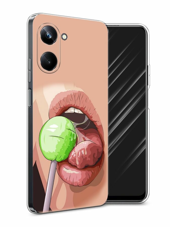 Чехол на Realme 10 Pro / Реалми 10 Про с принтом губы и чупа-чупс