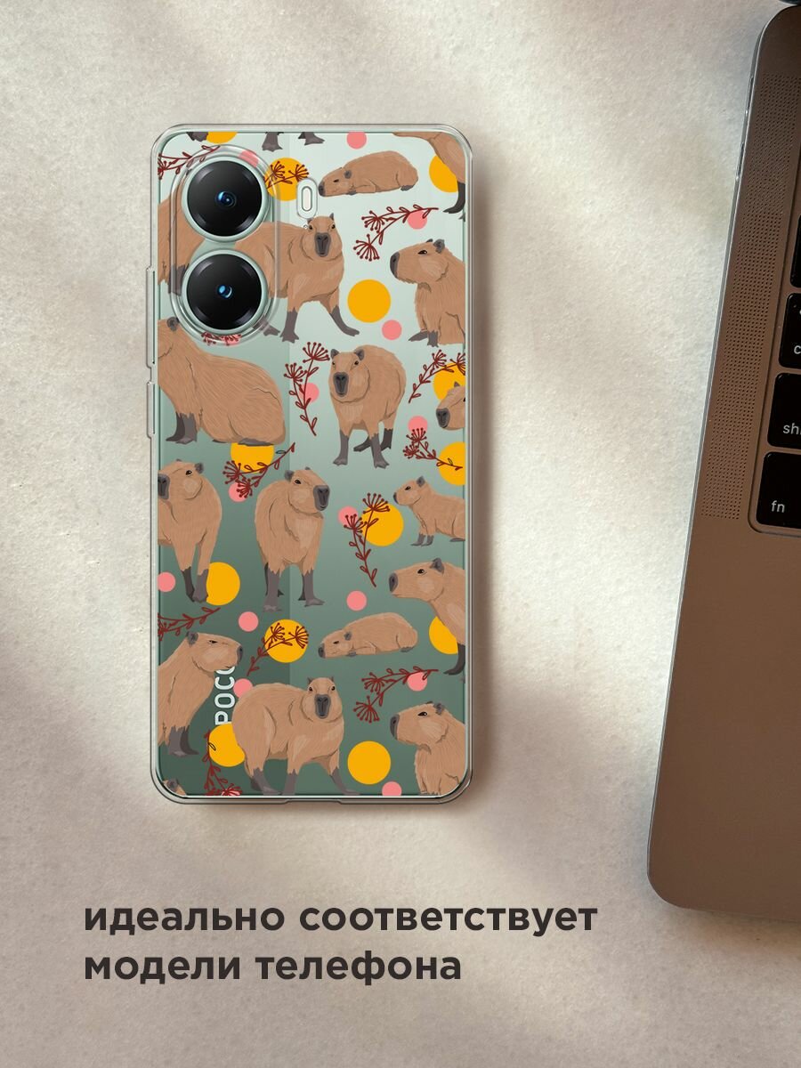 Чехол на Poco X7 Pro / Поко X7 Про с принтом "Капибара паттерн", прозрачный — фото 1