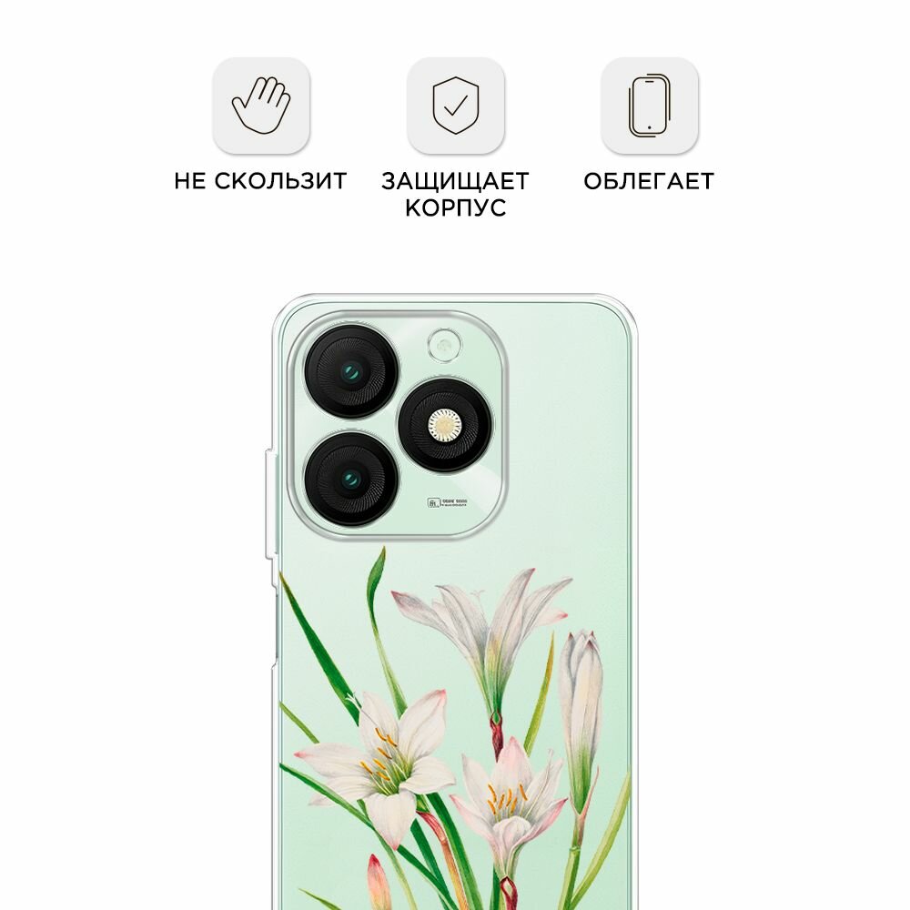 Чехол на Itel A50 / Ител А50 с принтом "White lily", прозрачный — фото 1