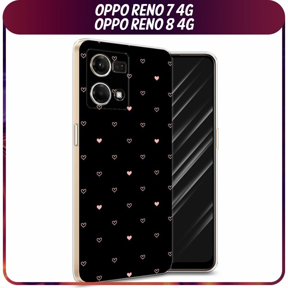 Чехол на Oppo Reno 7 4G/8 4G / Оппо Рено 7 4G/8 4G с принтом "Черный фон и сердечки"