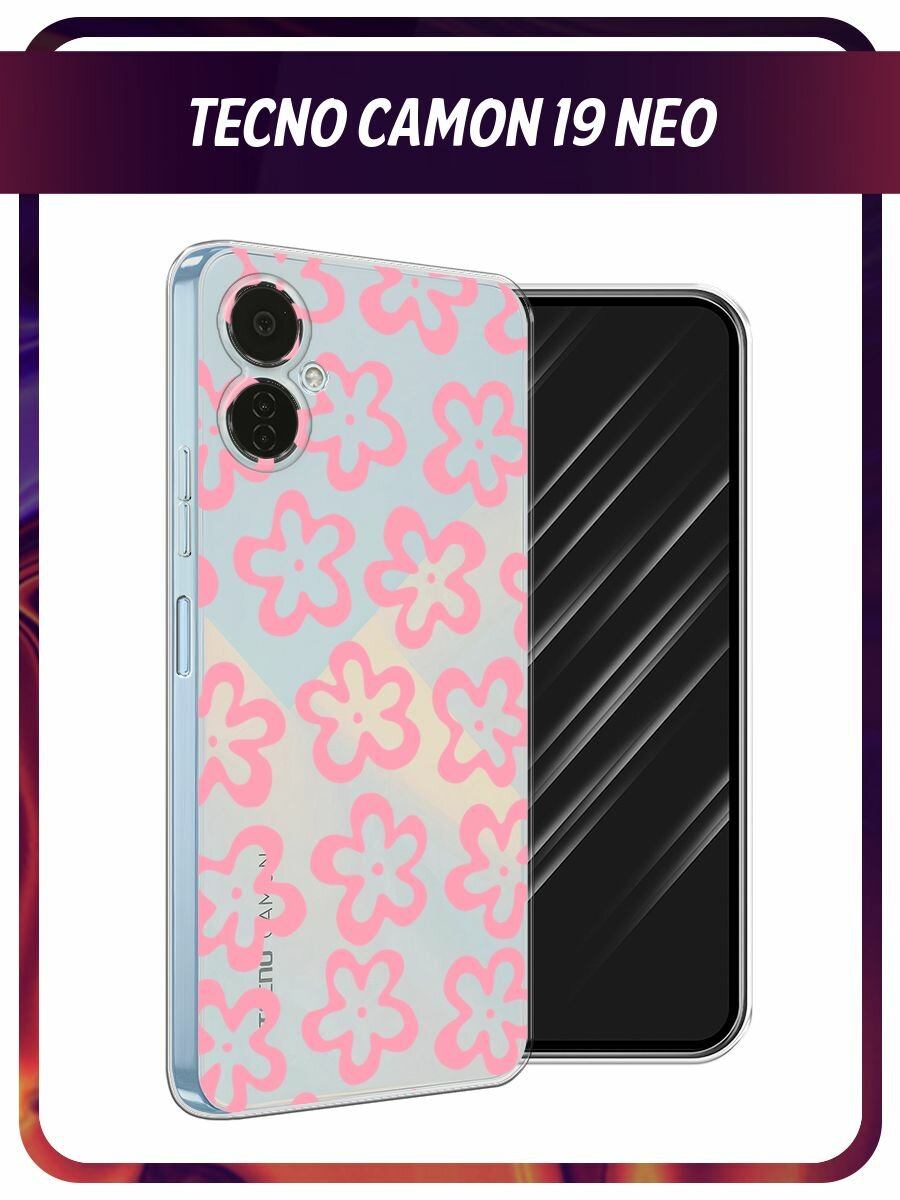 Чехол на Tecno Camon 19 Neo / Техно Камон 19 Нео с принтом "Простые розовые цветочки", прозрачный