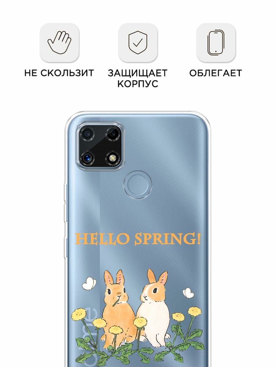 Чехол на Realme C25/C25s / Реалми С25/C25s с принтом "Весенние кролики", прозрачный — фото 1