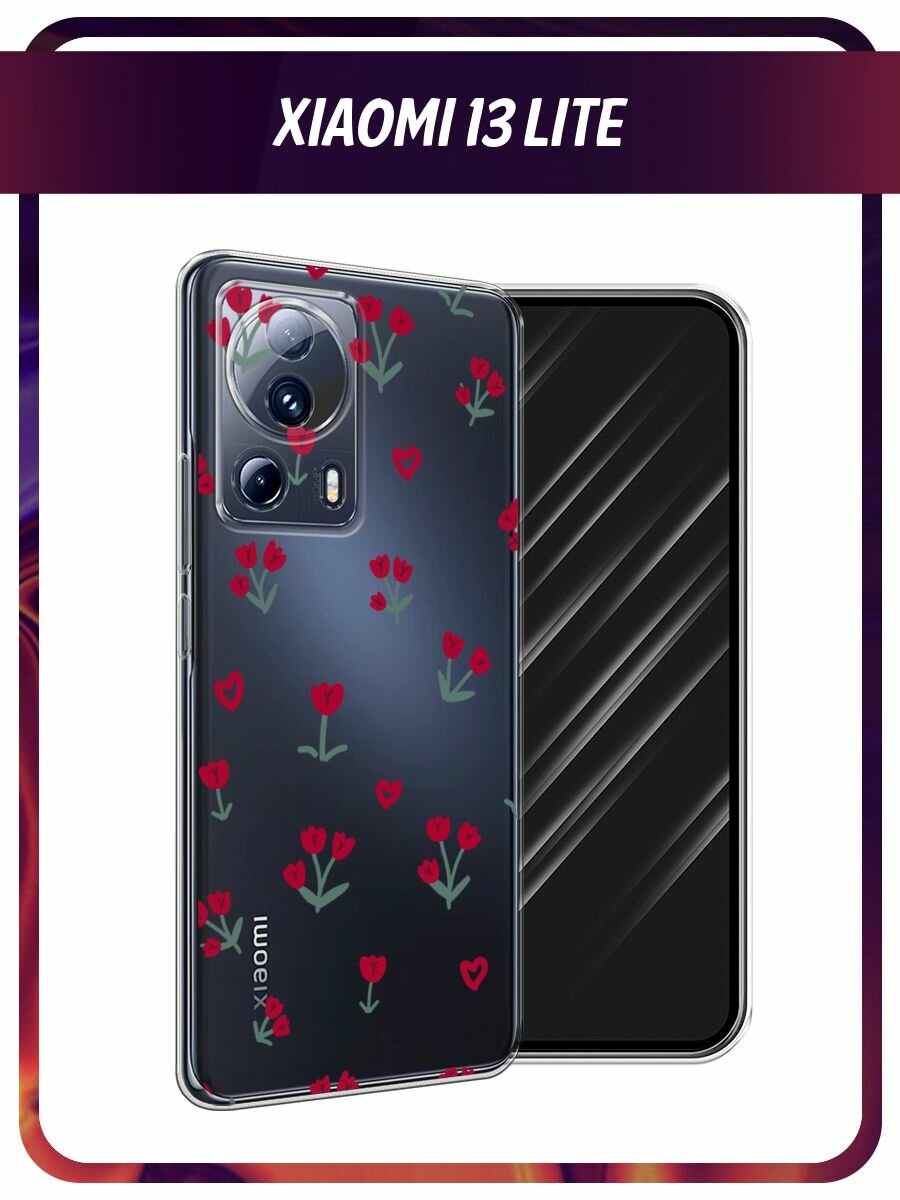Чехол на Xiaomi 13 Lite / Сяоми 13 Лайт с принтом "Красные тюльпанчики", прозрачный