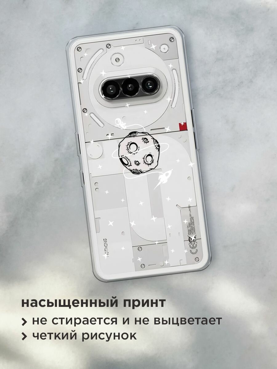 Чехол на Nothing Phone 3a / Нотинг Фон 3а с принтом "Полет вокруг луны", прозрачный — фото 1