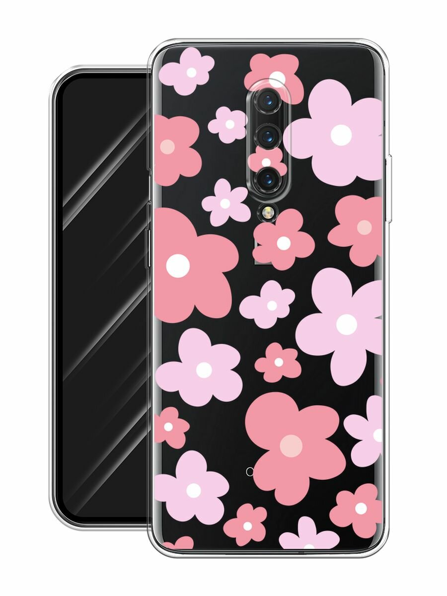 Чехол на OnePlus 8 / ВанПлас 8 с принтом "Нежные розовые цветочки рисунок", прозрачный — фото 1
