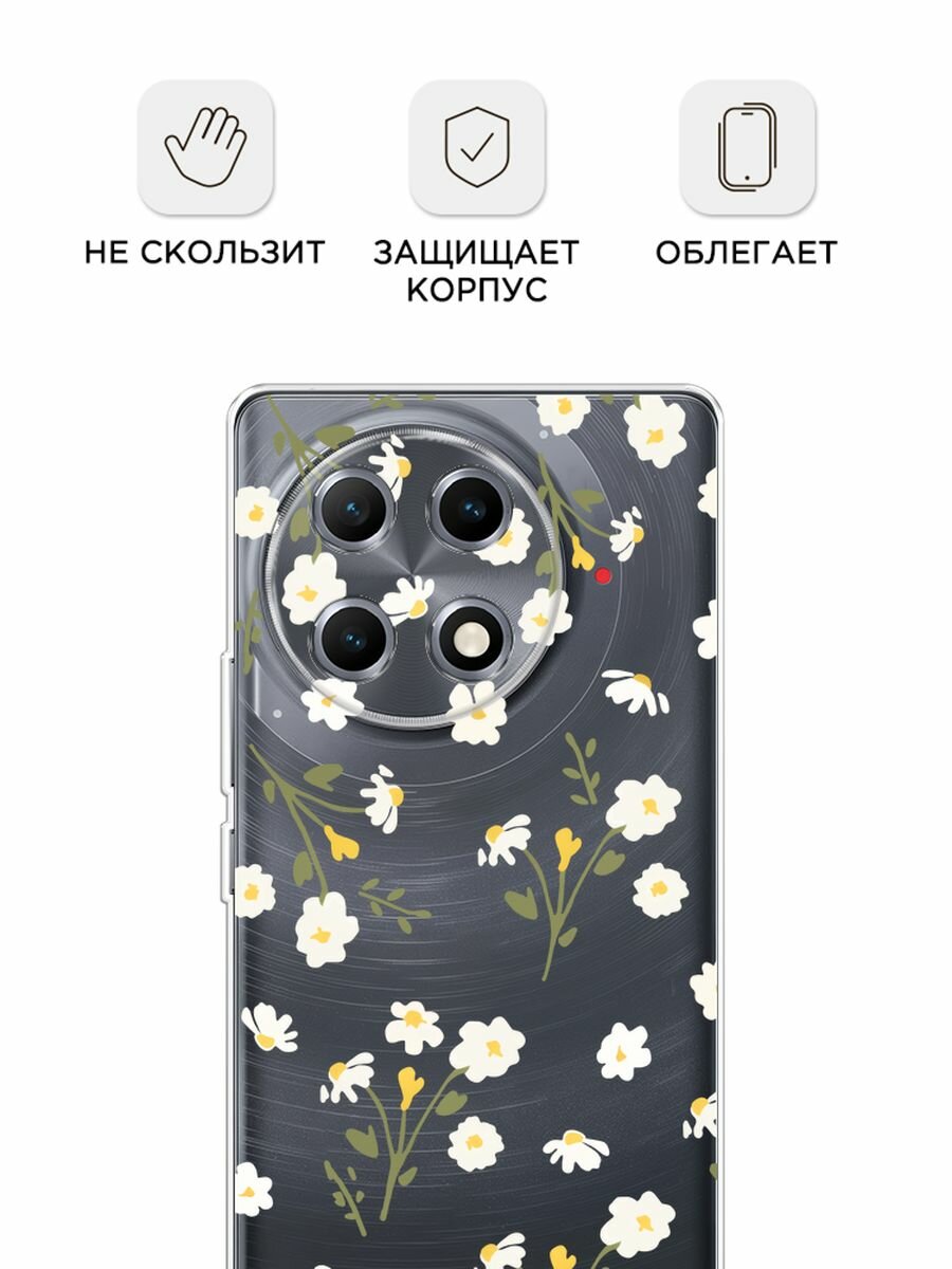 Чехол на Tecno Camon 30S / Текно Камон 30S с принтом "Пучки ромашек паттерн", прозрачный — фото 1
