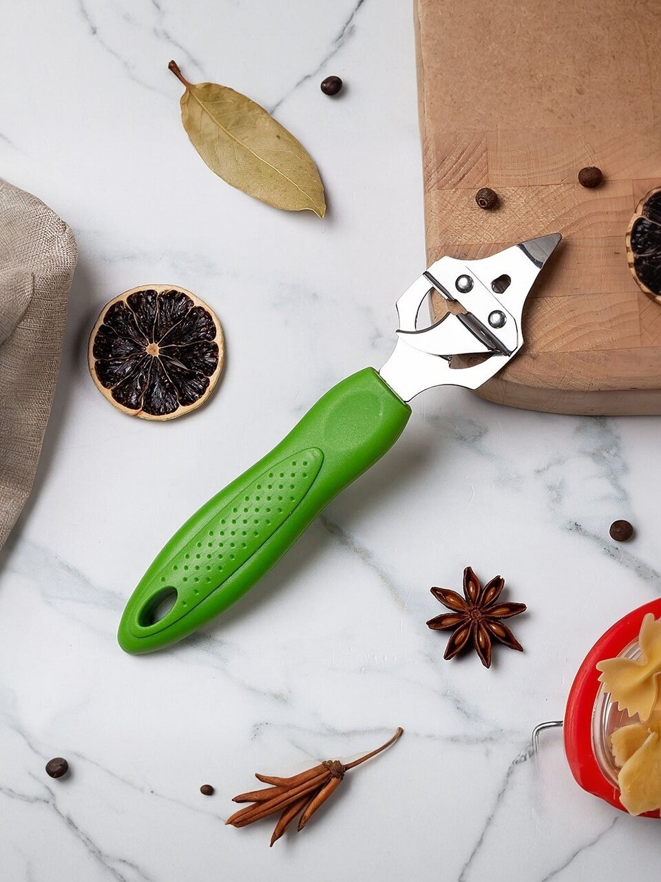 Консервный нож Daniks Стандарт, нержавеющая сталь, зеленая ручка, Китай