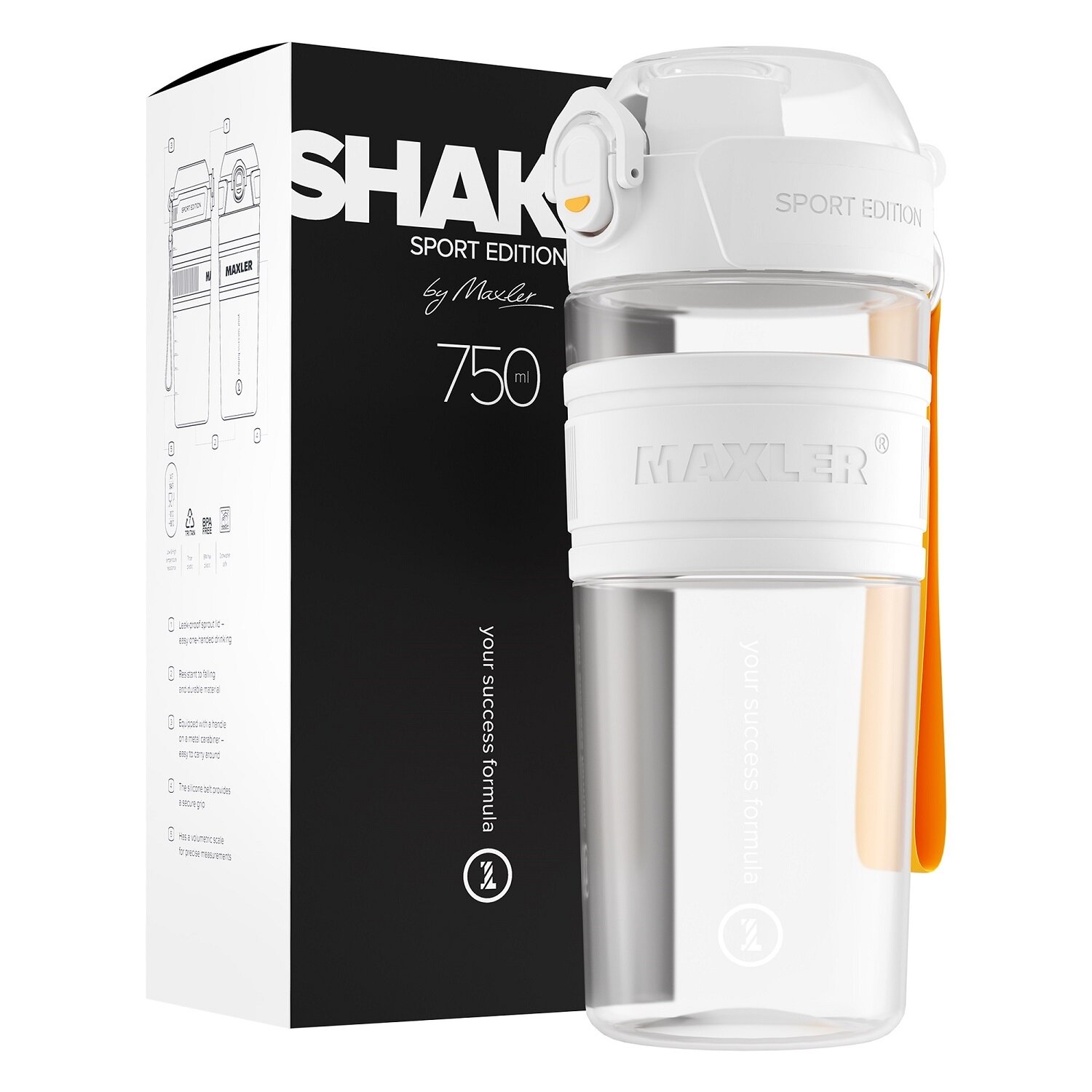 Шейкер спортивный для смешивания Shaker Sport Edition 750 мл (Maxler) Белый