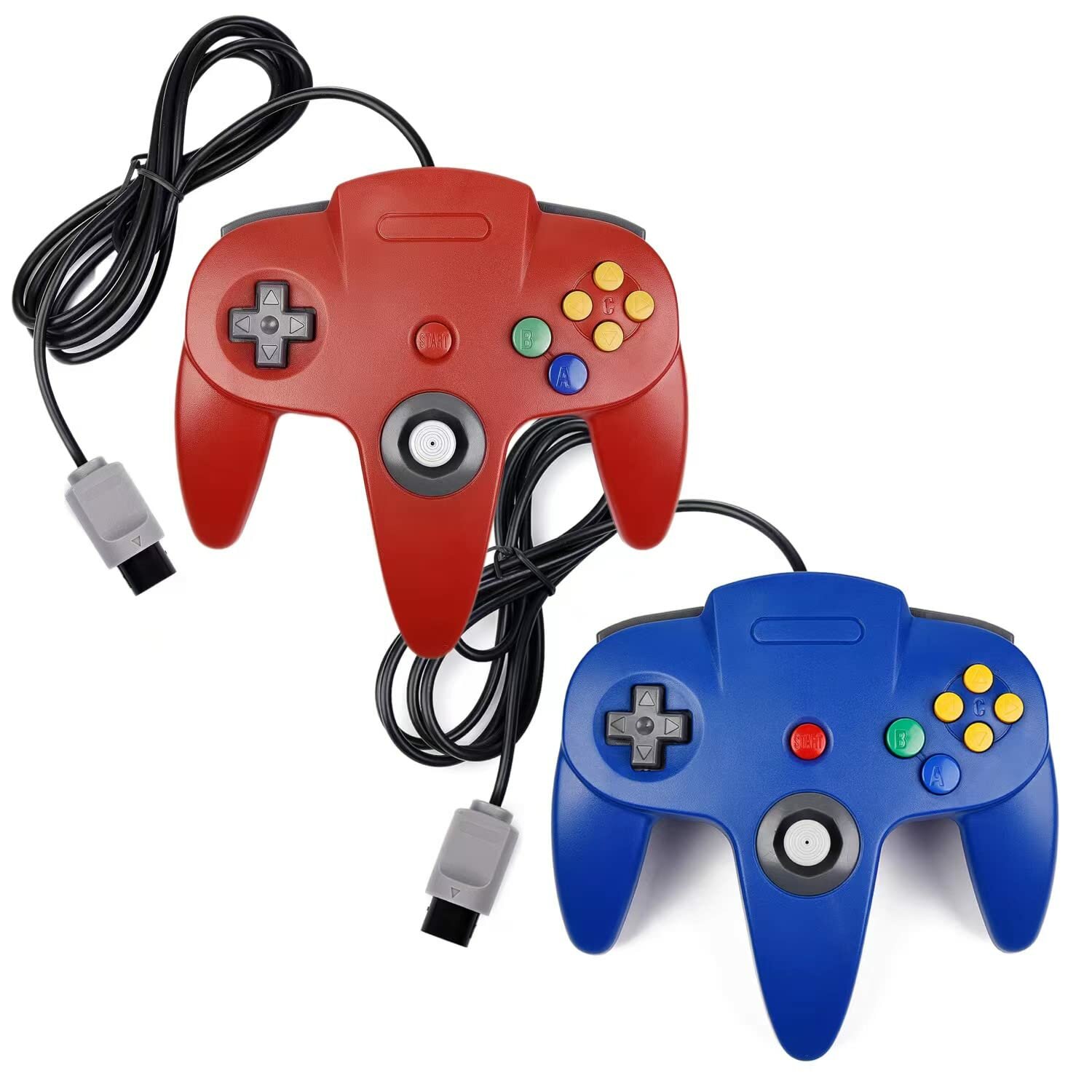 2 Pack Контроллер для N64, Классический Ретро Проводной Gamepad Joystick для Ultra 64 Видеоигровой Консоли N64 Система (Синий+Красный)