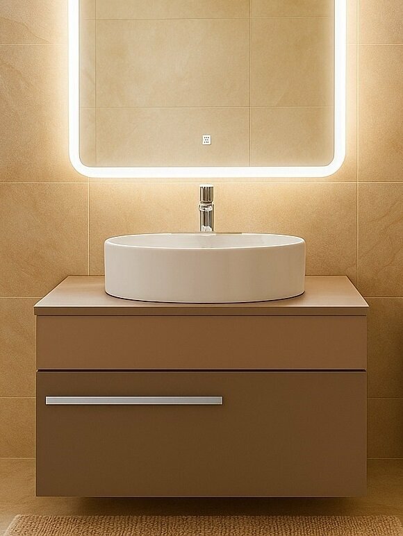 Мебель для ванной Вудлайн 65, розовый-бежевый, раковина Ovale, зеркало 60х80