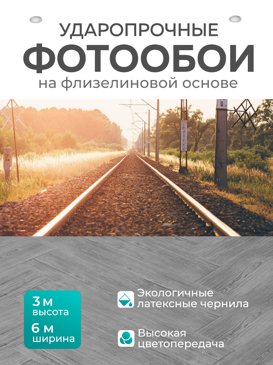 Фотообои моющиеся ударопрочные "Железнодорожные пути, железная дорога, транспорт" 600x300 см. флизелиновые на стену