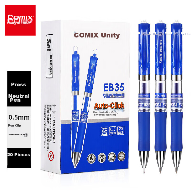 [Back to School Essential] Comix 20-Pack 0.5mm Blue Retractable Gel Pen with Bullet Tip, Signing Pen, Office Stationery EB35