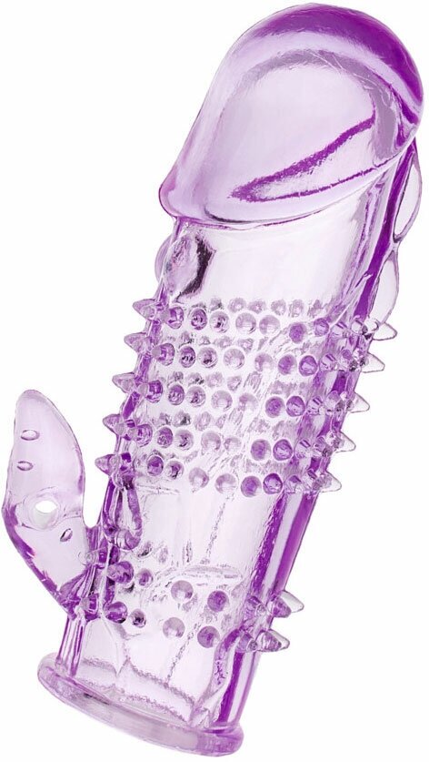 Фиолетовая насадка с закрытой головкой и стимулятором клитора