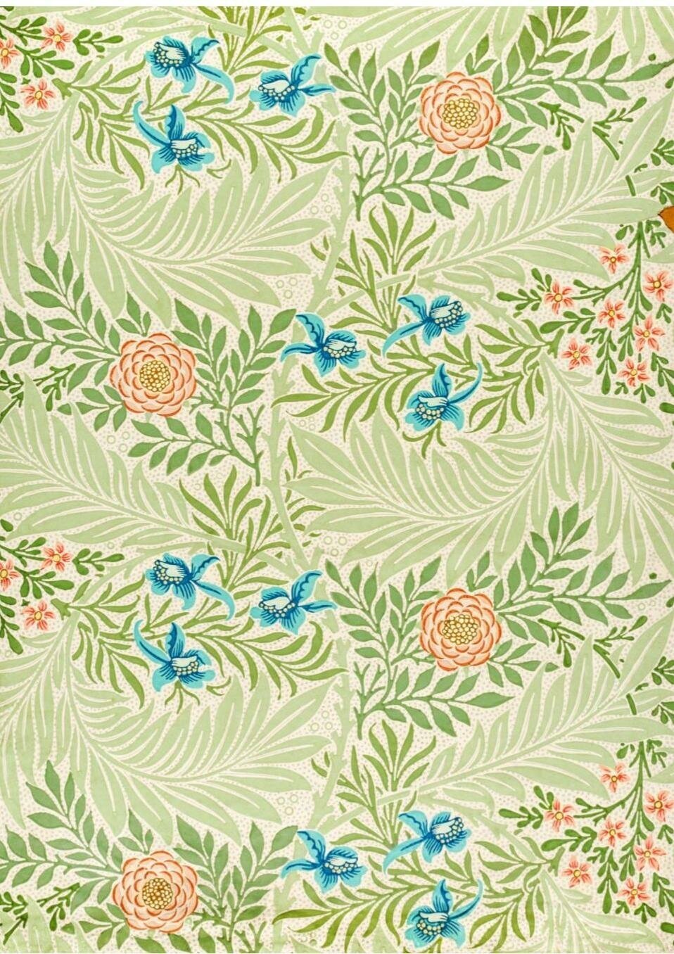 Постер / Плакат / Картина Уильям Моррис - Узор из живокости 60х90 см в подарочном тубусе