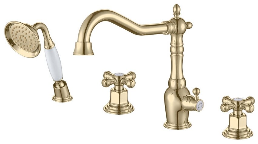 Смеситель на борт ванны из латуни с лейкой и шлангом V370132-E цвет золото от бренда Vieir