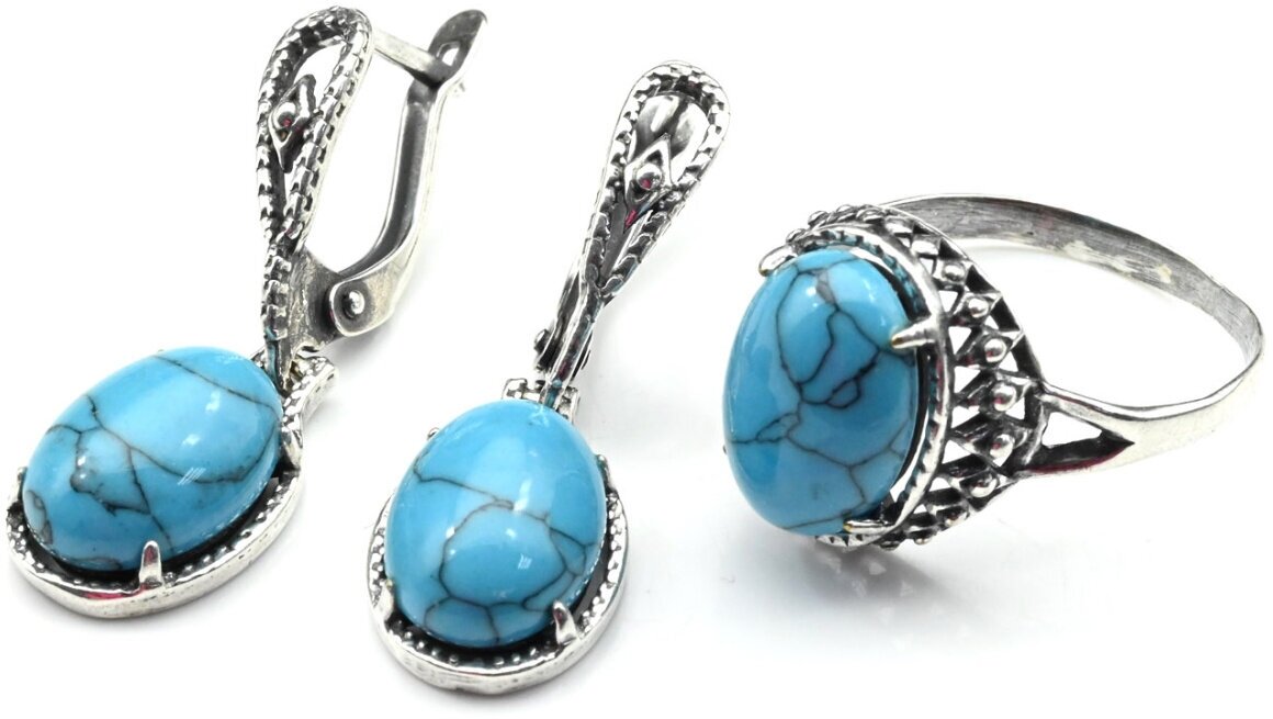 Комплект бижутерии: серьги, кольцо, бирюза