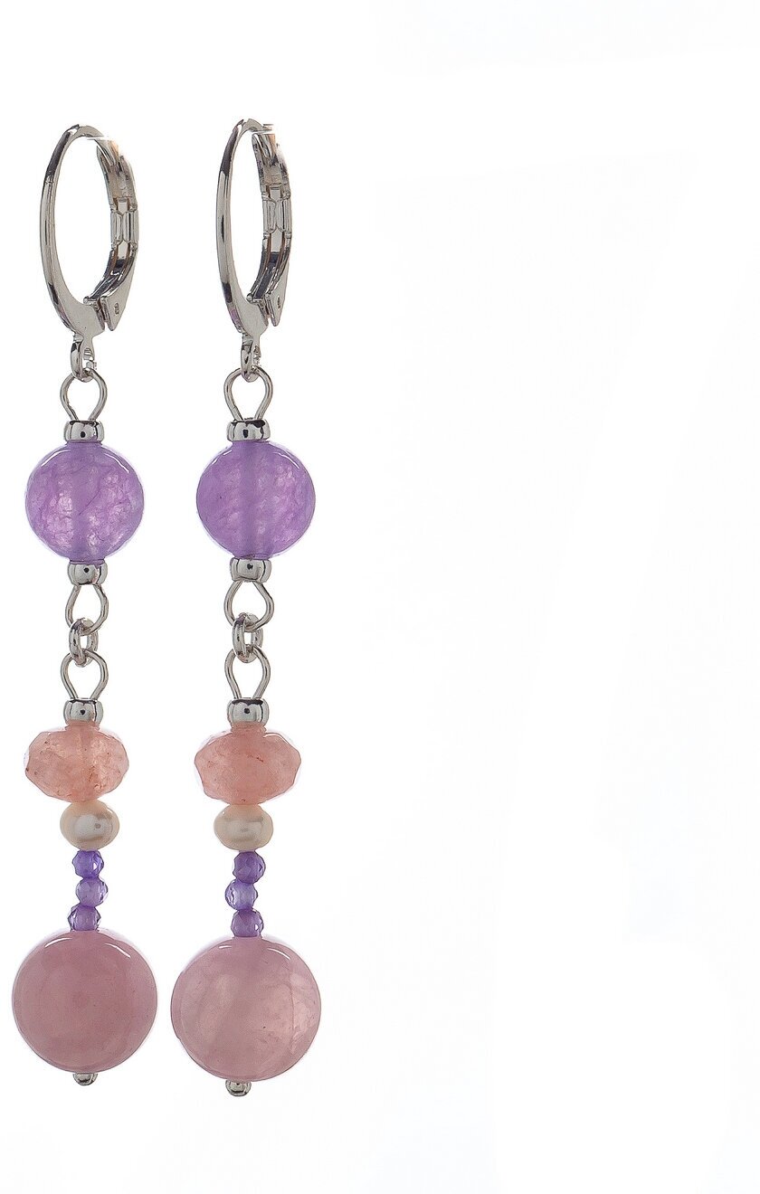 Серьги с подвесками, жемчуг культивированный, кварц, аметист