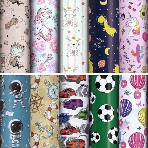 Бумага упаковочная "For Kids", 70x100 см, 10 дизайнов ассорти, золотая сказка, 591918