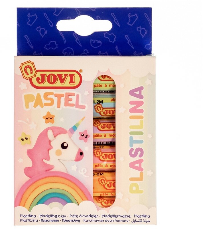 Пластилин JOVI, 06 пастельных цветов, 90г, растительный, картон, европодвес, 286775