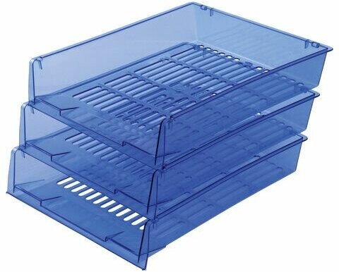 Лотки горизонтальные для бумаг, комплект 3 шт, 340х270х70 мм, тонированный синий, BRAUBERG «Office», 237259