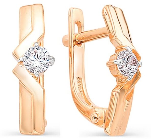 Серьги, красное золото, 585 проба, фианит