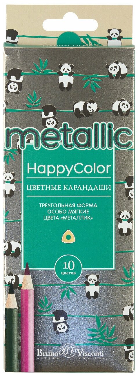 Карандаши цветные 10 цветов BrunoVisconti HAPPYCOLOR трехгранные, Панда