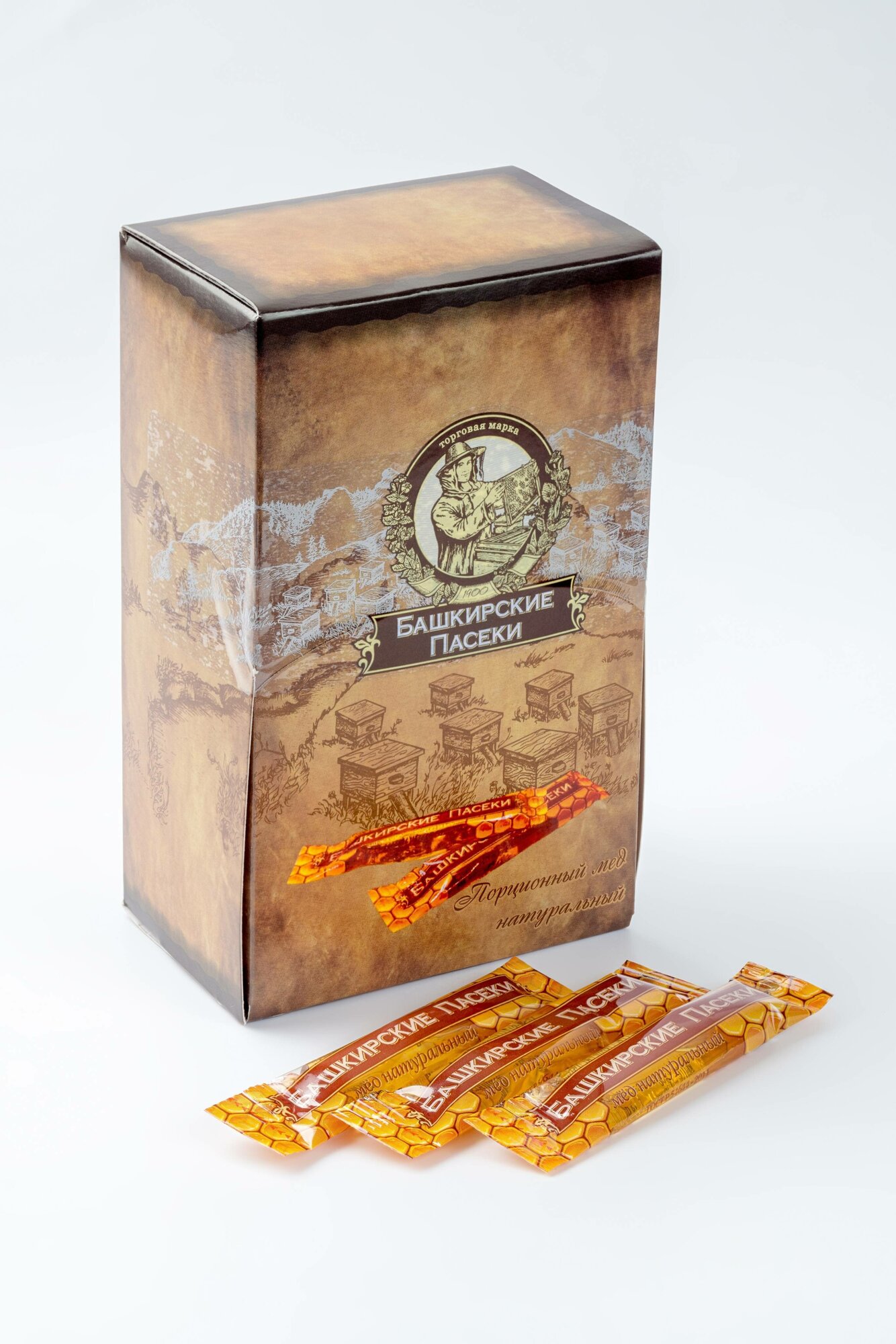 Башкирский Мед цветочный порционный бокс со стиками 50шт "Башкирские пасеки+" , сбор 2025 года