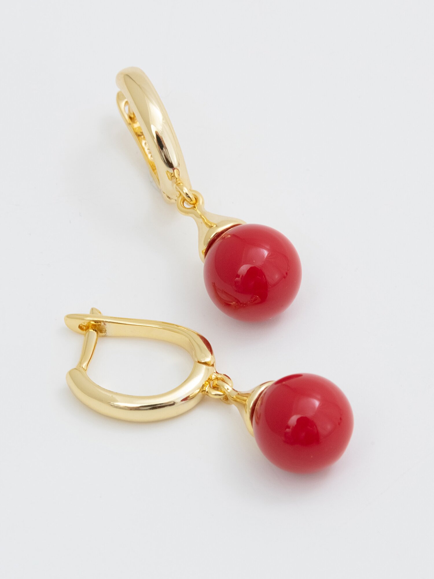 Серьги, коралл синтетический