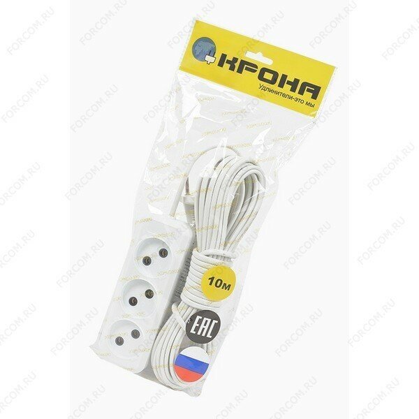 Сетевой удлинитель крона КБ312010-Б РС-3 (У10-001УХЛ4) 10м (ШВВП 2х0,75) BL1