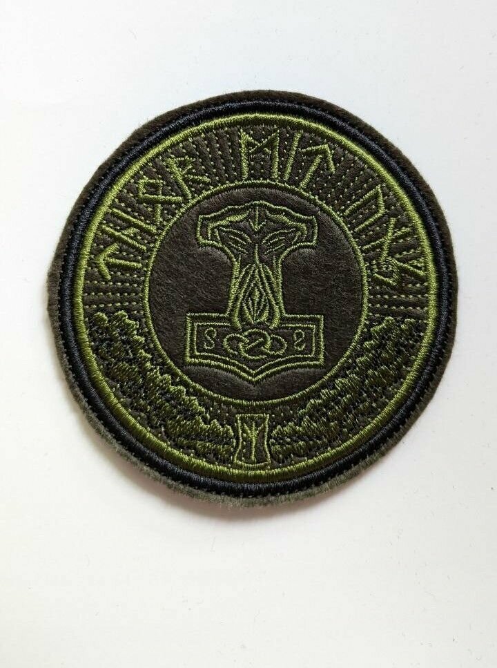 Нашивка патч Молот Тора 9,5см хаки без липучки скандинавский символ