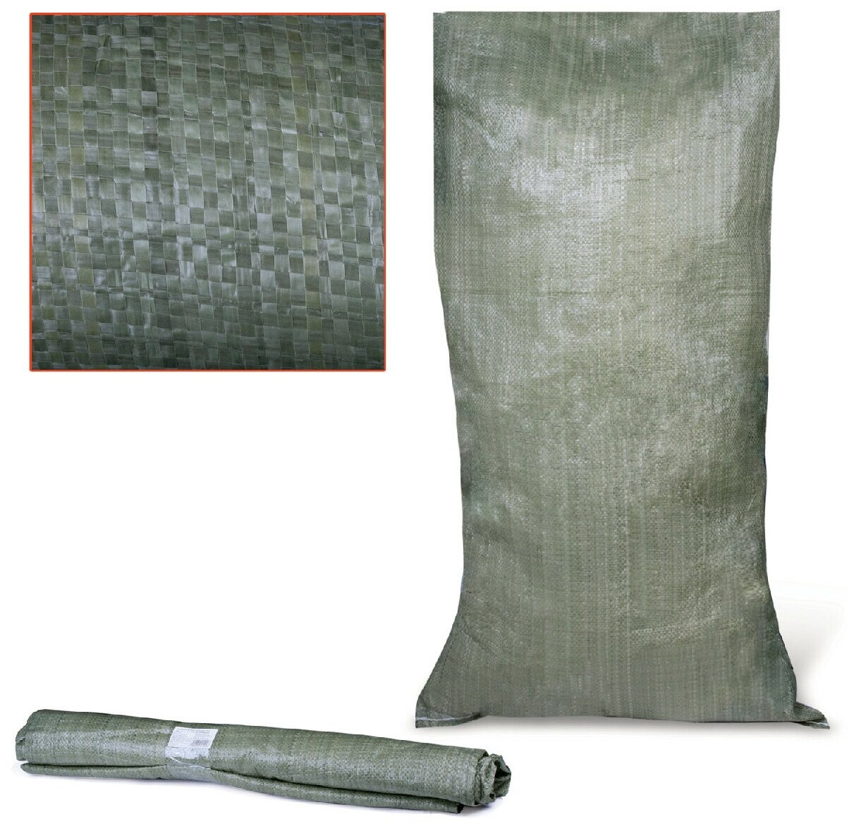 Мешки полипропиленовые до 50 кг, комплект 10 шт, 105х55 см, вес 52 г, вторичное сырье, зеленые, 601140