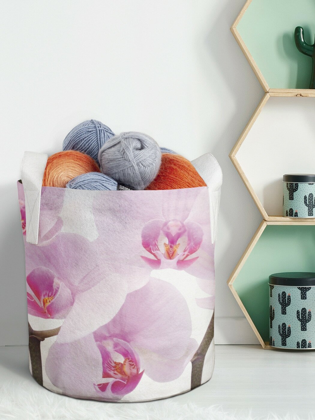 Текстильная корзина для вещей, мешок горшок для рассады и цветов, из войлока гроубэг JoyArty "Плавучие цветы" 27 л