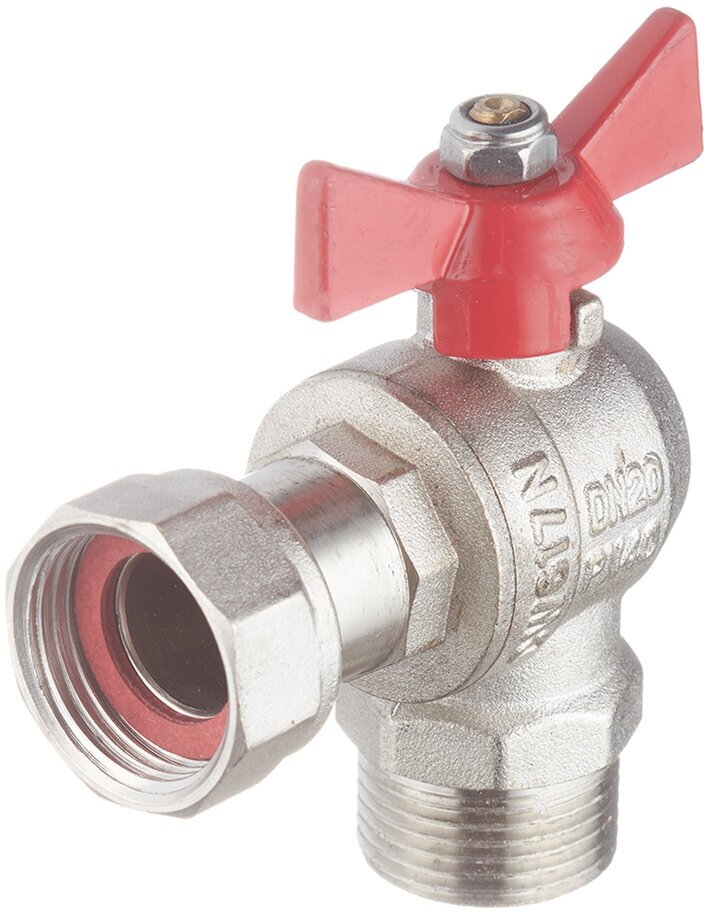 Кран шаровой латунный Valtec Base 3/4 ВР(г) х 3/4 НР(ш) бабочка с накидной гайкой угловой (VT.267. N.0505)