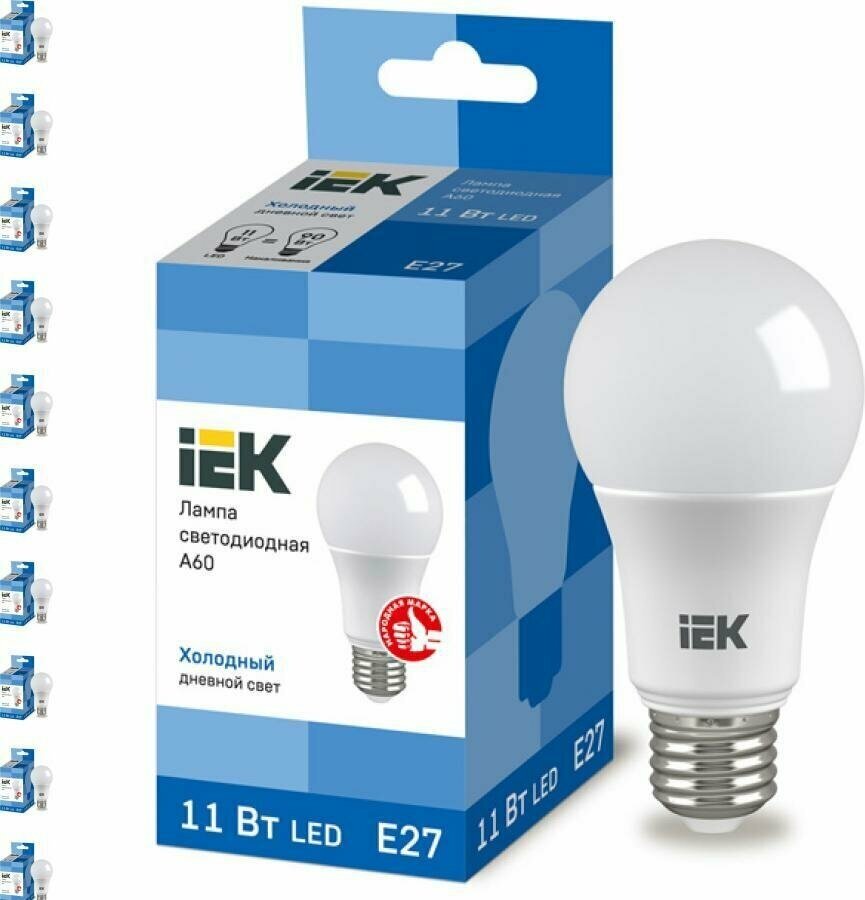 Светодиодная лампа IEK ECO 11W эквивалент 75W 6500K 990Лм E27 груша (комплект из 10 шт)