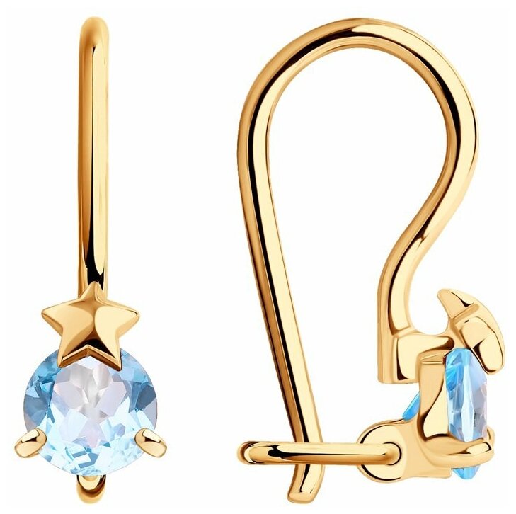 Серьги, красное золото, 585 проба, топаз