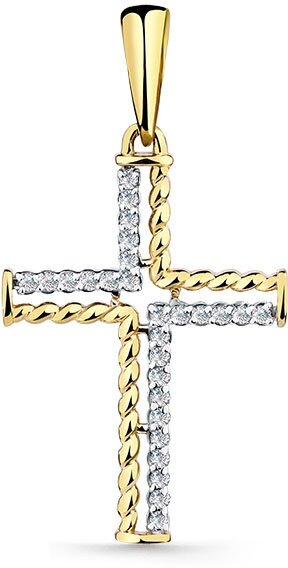 Крестик, желтое золото, 585 проба, бриллиант