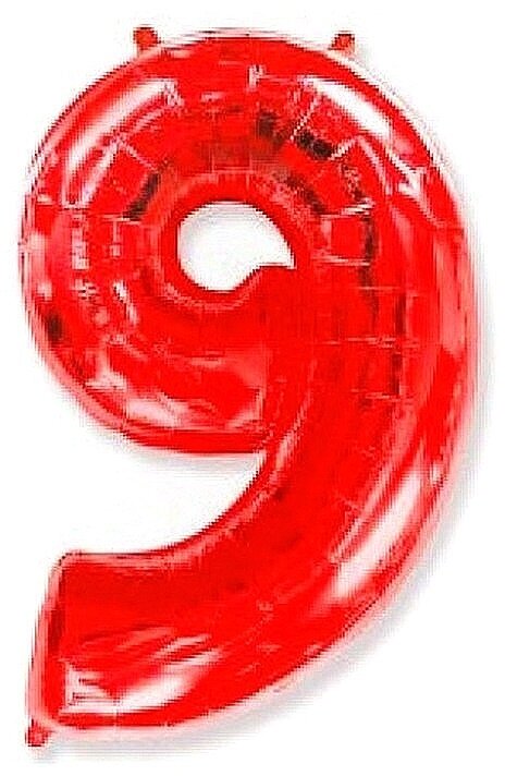 Фольгированный шар цифра девять - 9 красная, 102 см (40 дюймов) с гелием