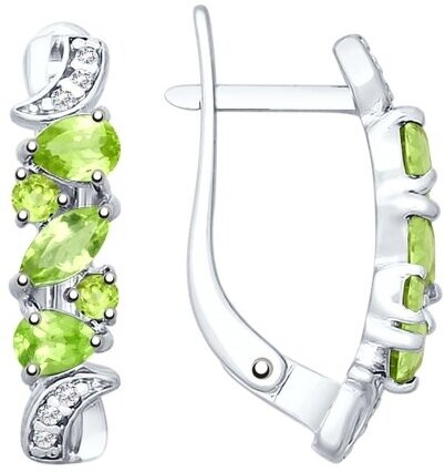 Серьги, серебро, 925 проба, фианит, хризолит