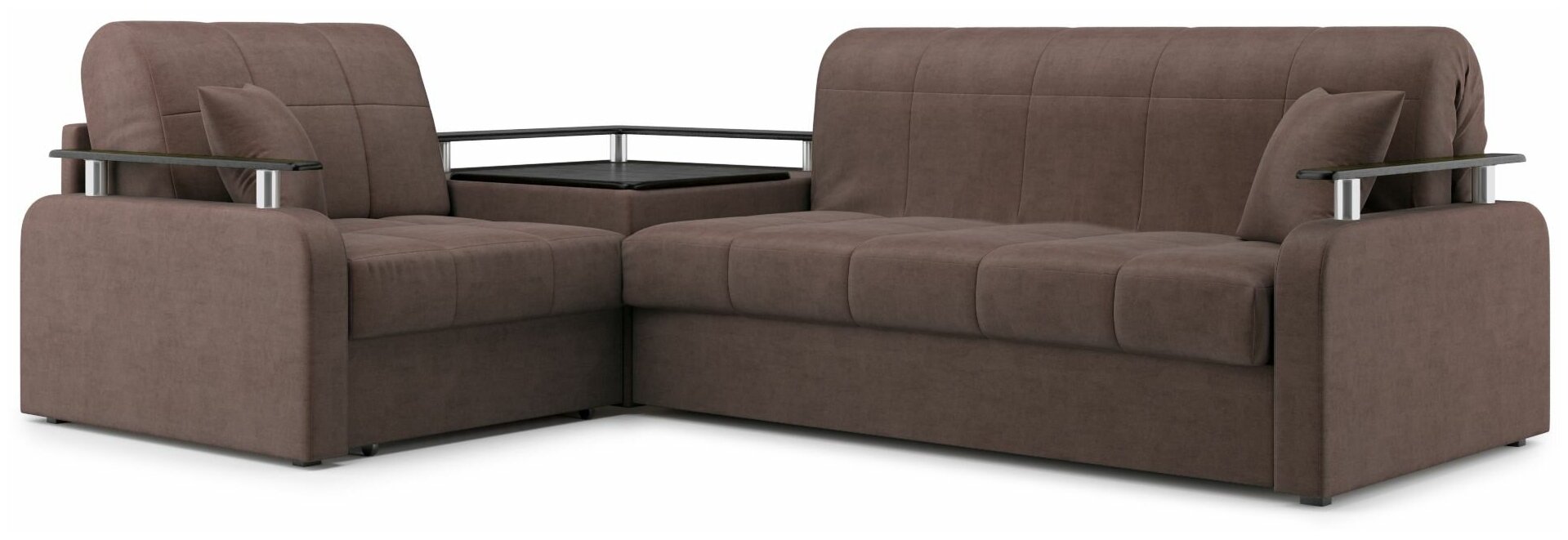 Диван угловой с Баром Денвер 1,2 - Velutto 23 шоколад/ коричневая накладка