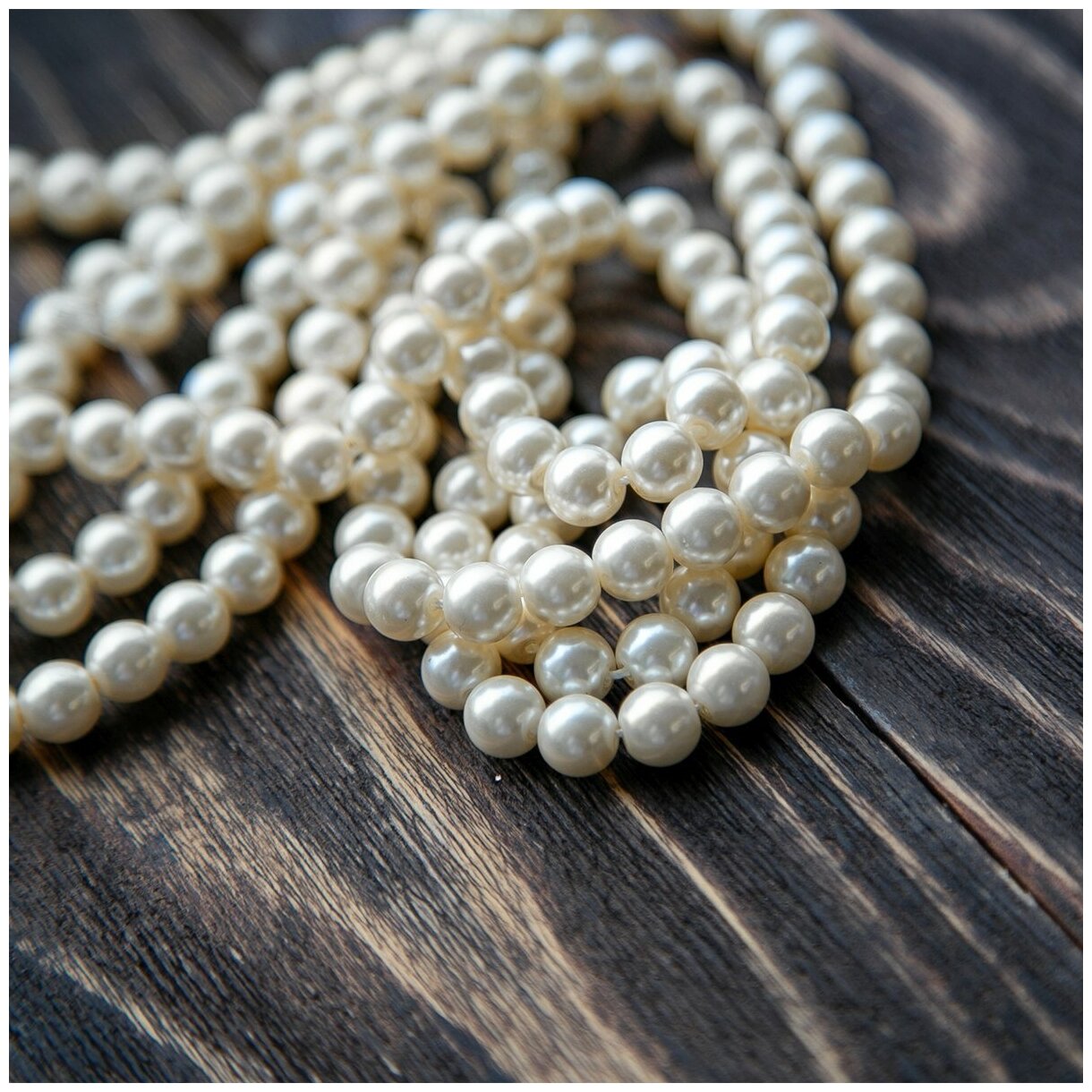 Бусины стеклянный жемчуг 100 шт, круглые, цвет сливочный бледный, 8 мм