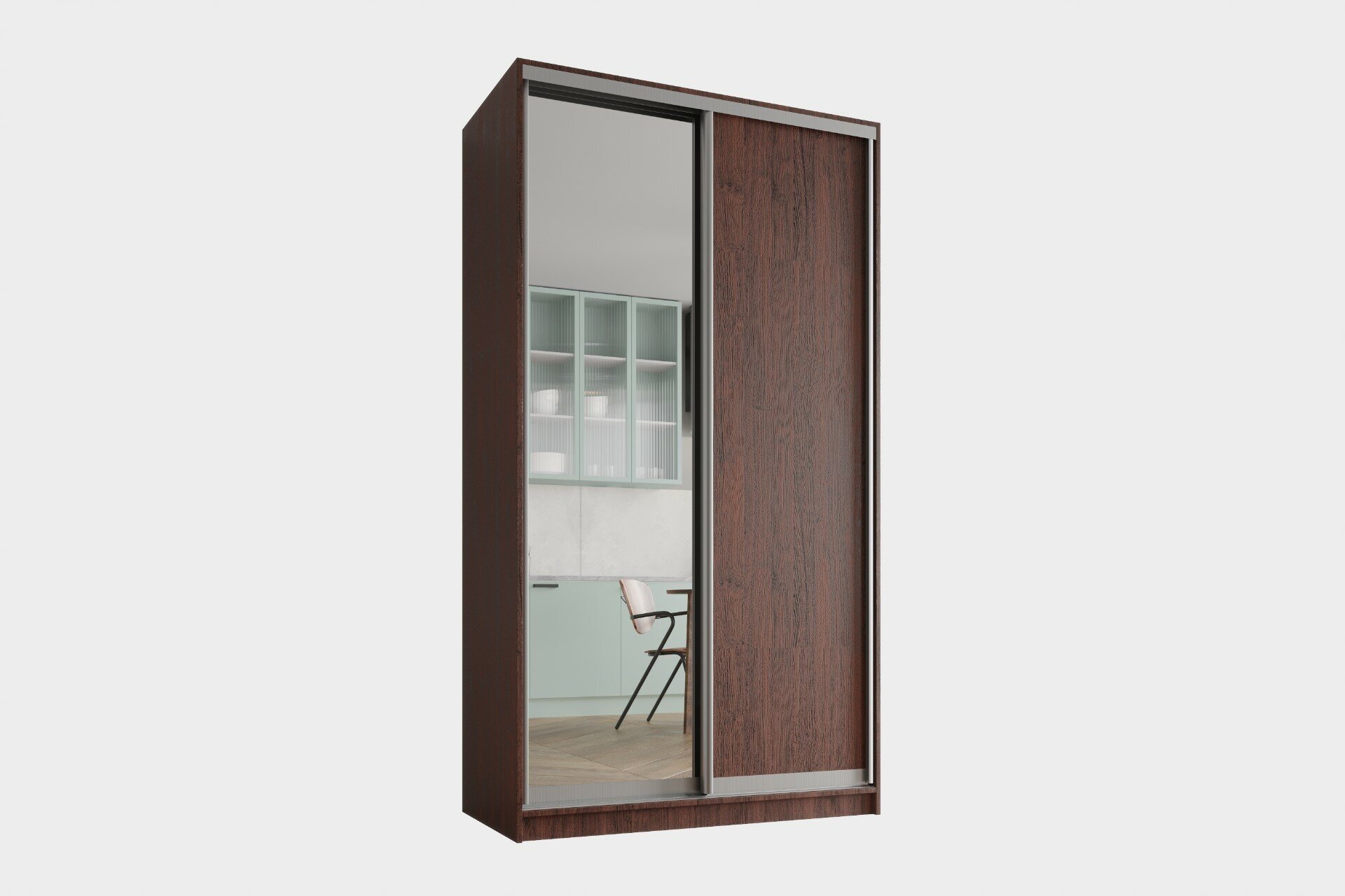 Шкаф купе, для одежды Барри 2, Легкомаркет, 160х60х220, белье/платье, венге, профиль серебро, с зеркалом