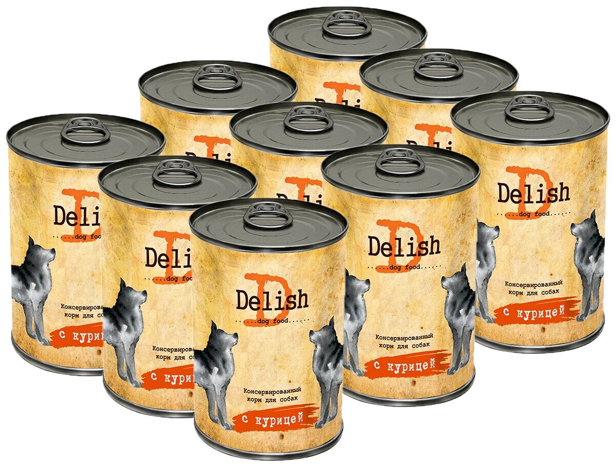 DELISH DOG для взрослых собак с курицей (400 гр х 9 шт)