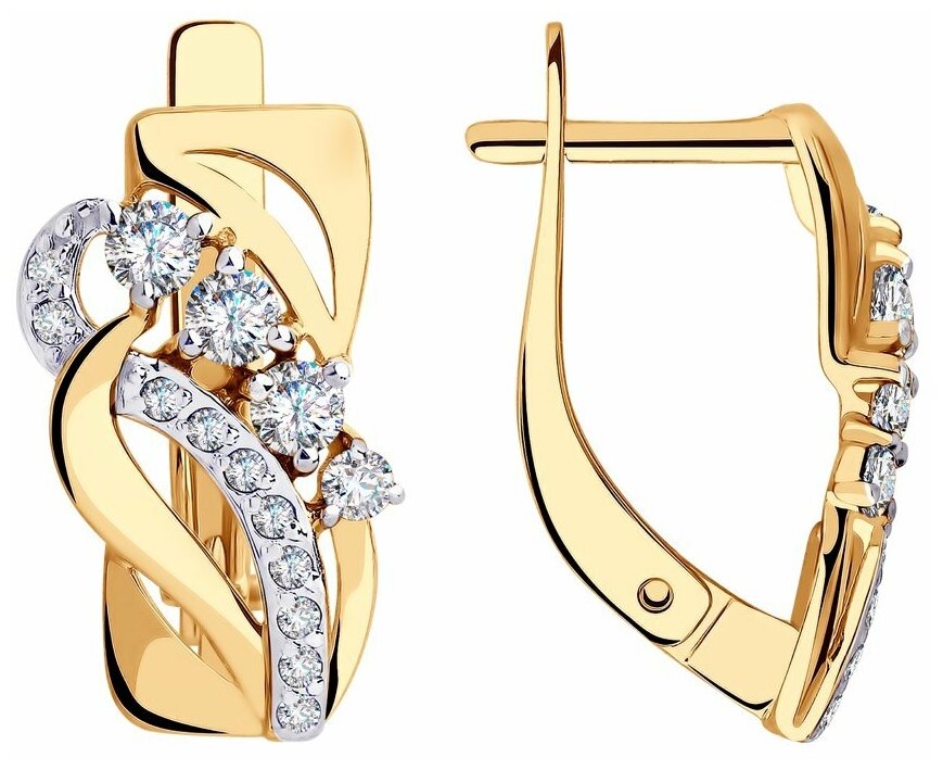 Серьги, красное золото, 585 проба, фианит
