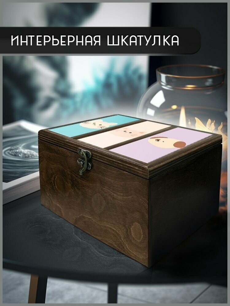 Шкатулка интерьерная Тройная для украшений универсальная 22x17x12 см животные Кошки - 13