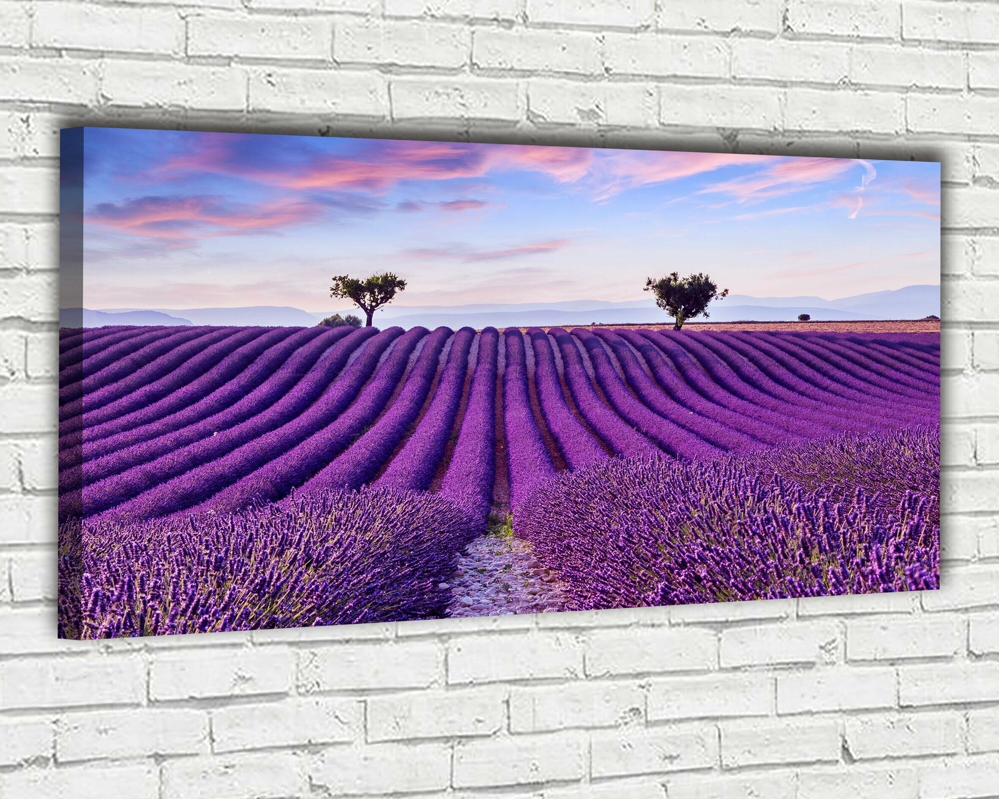 Картина на стену для интерьера на натуральном холсте "Лавандовое поле" 60*100см. Крепления в подарок / Большой размер Ф0212