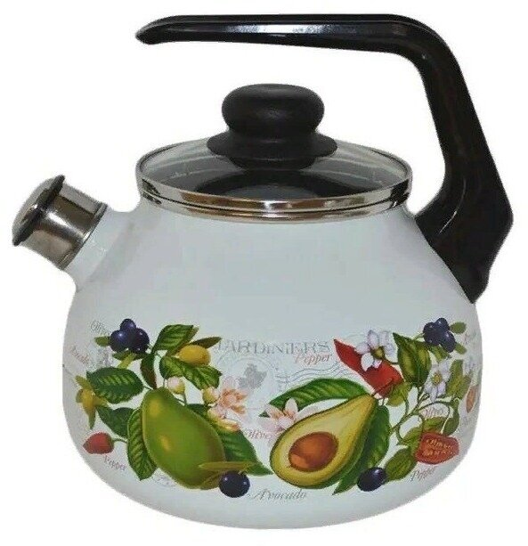 Чайник для плиты СтальЭмаль Авокадо 4с209я со свистком из нержавеющей стали белый 3.0л / для кипячения воды / кухонная посуда для всех видов плит