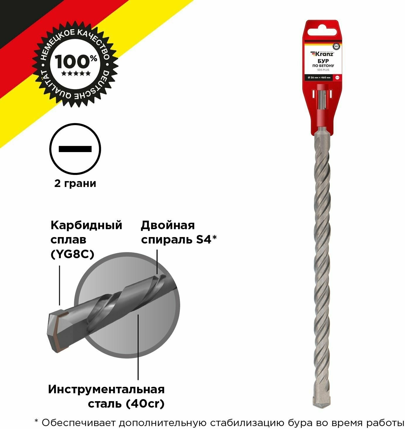 Бур KRANZ KR-91-0057 по бетону 26x460x400 мм SDS PLUS